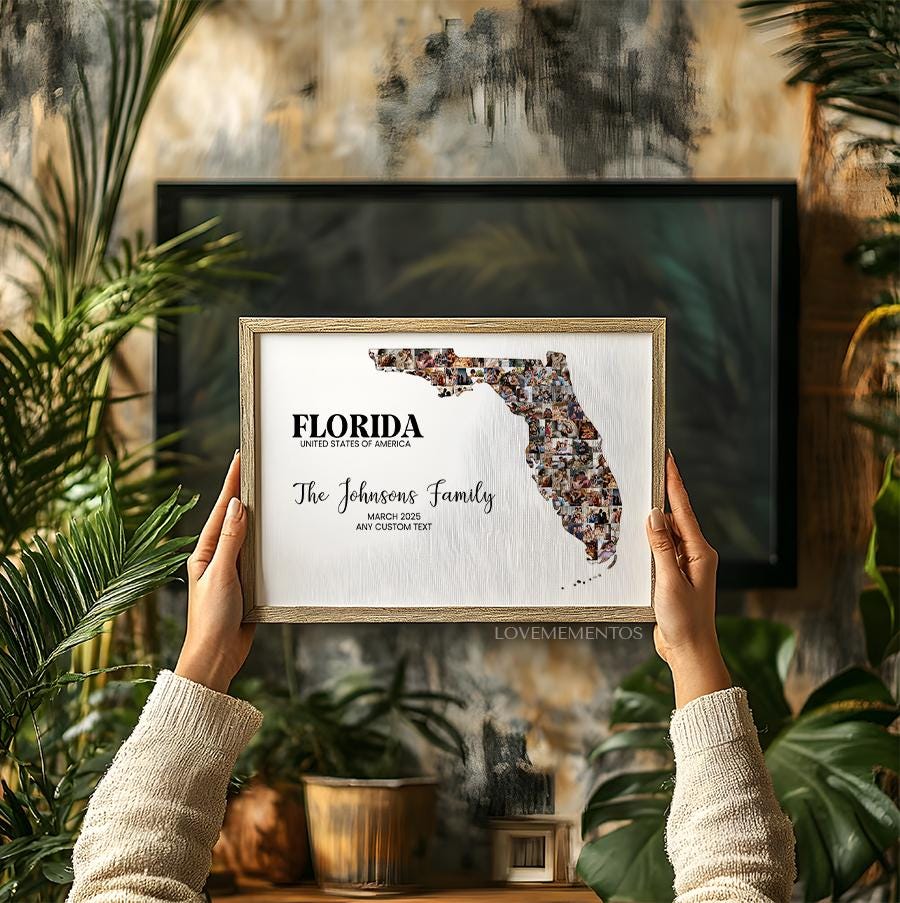 Florida Map Art Photo Collage, Florida Travel Memories, Florida ...