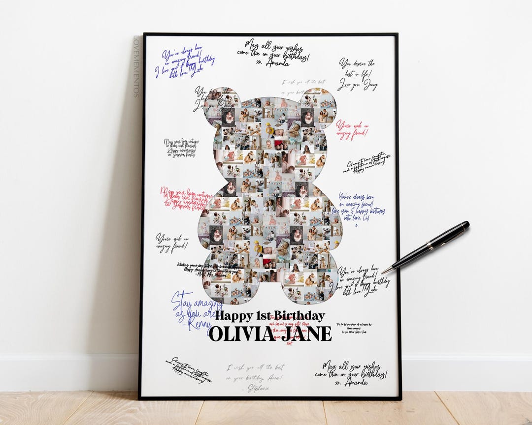 Beary First Birthday Decoration, Teddy Bear Birthday Guest Book Sign ...