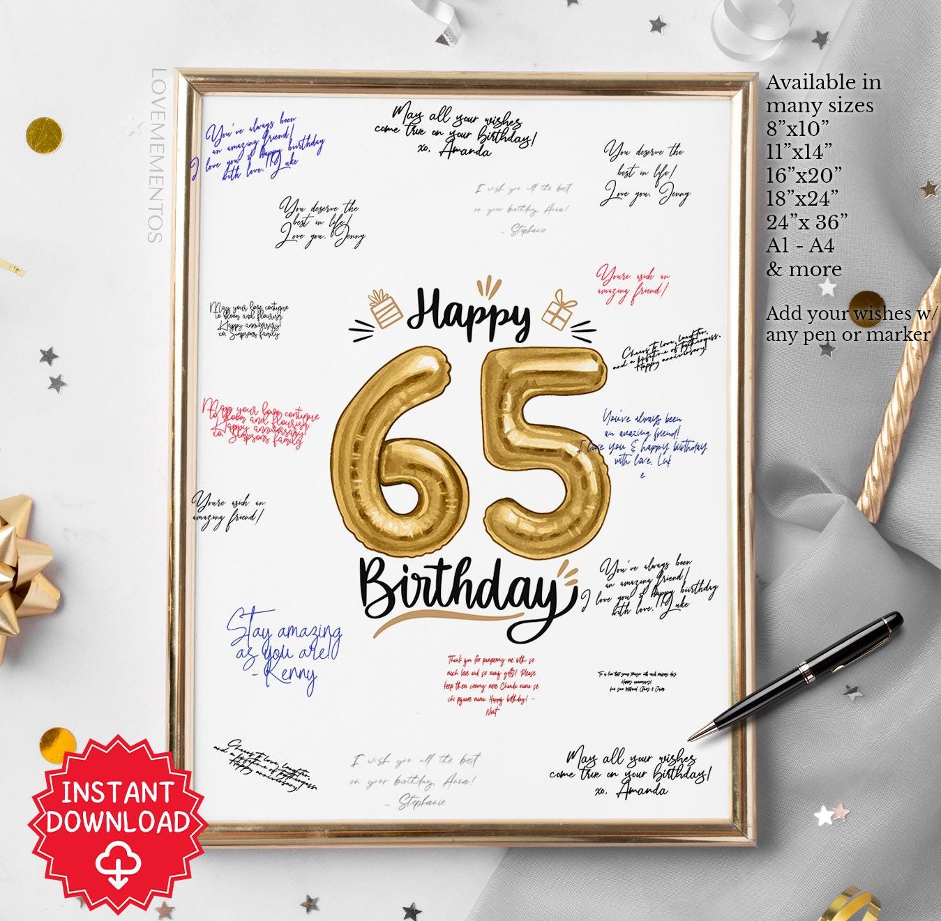 Printable 65th Birthday Decorations, 65th Birthday Guest Book, 65th ...