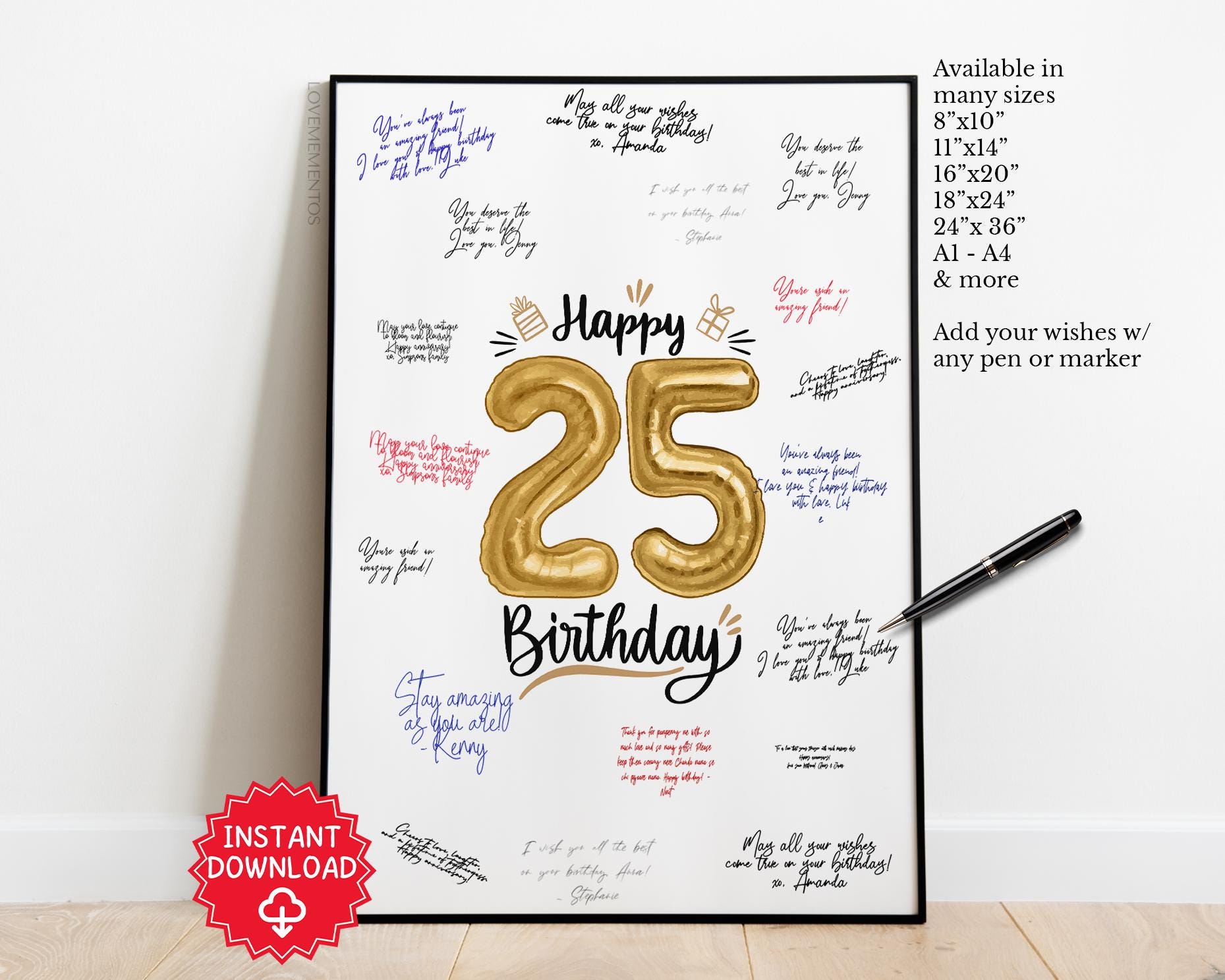 Printable 25th Birthday Decorations, 25th Birthday Guest Book, 25th ...