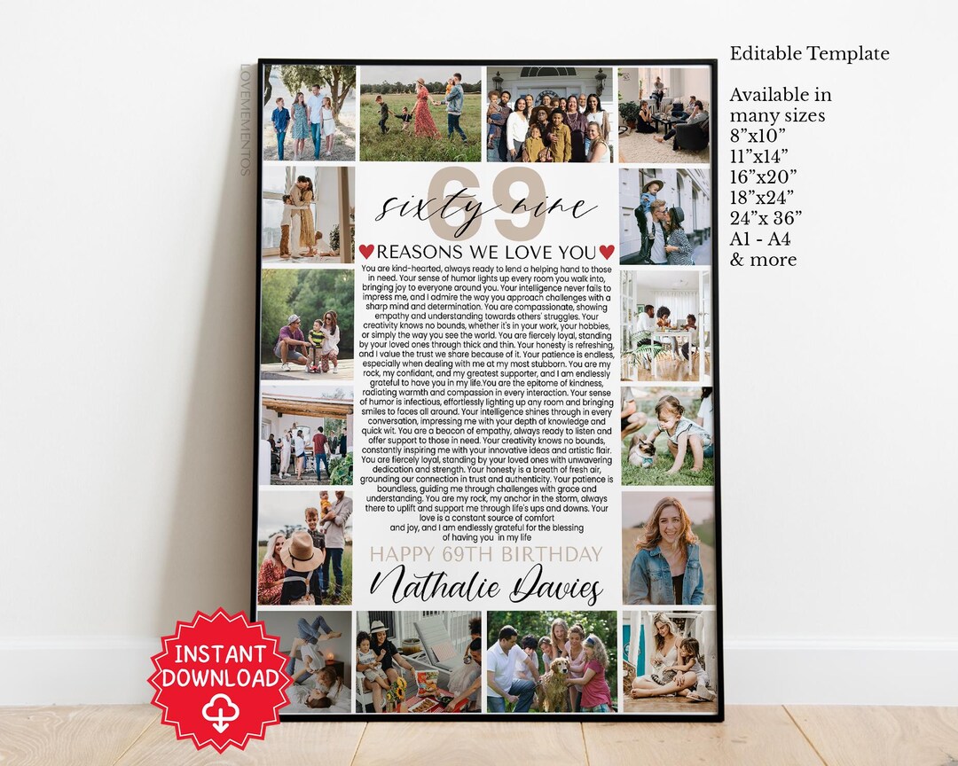 Editable 69 Reasons We Love You Template, 69 Things We Love About You ...