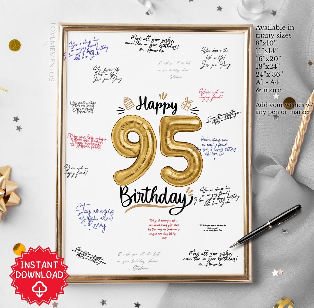 Printable 95th Birthday Decorations, 95th Birthday Guest Book, 95th ...
