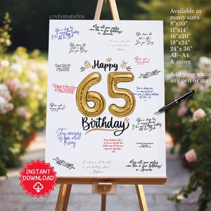 Printable 65th Birthday Decorations, 65th Birthday Guest Book, 65th ...