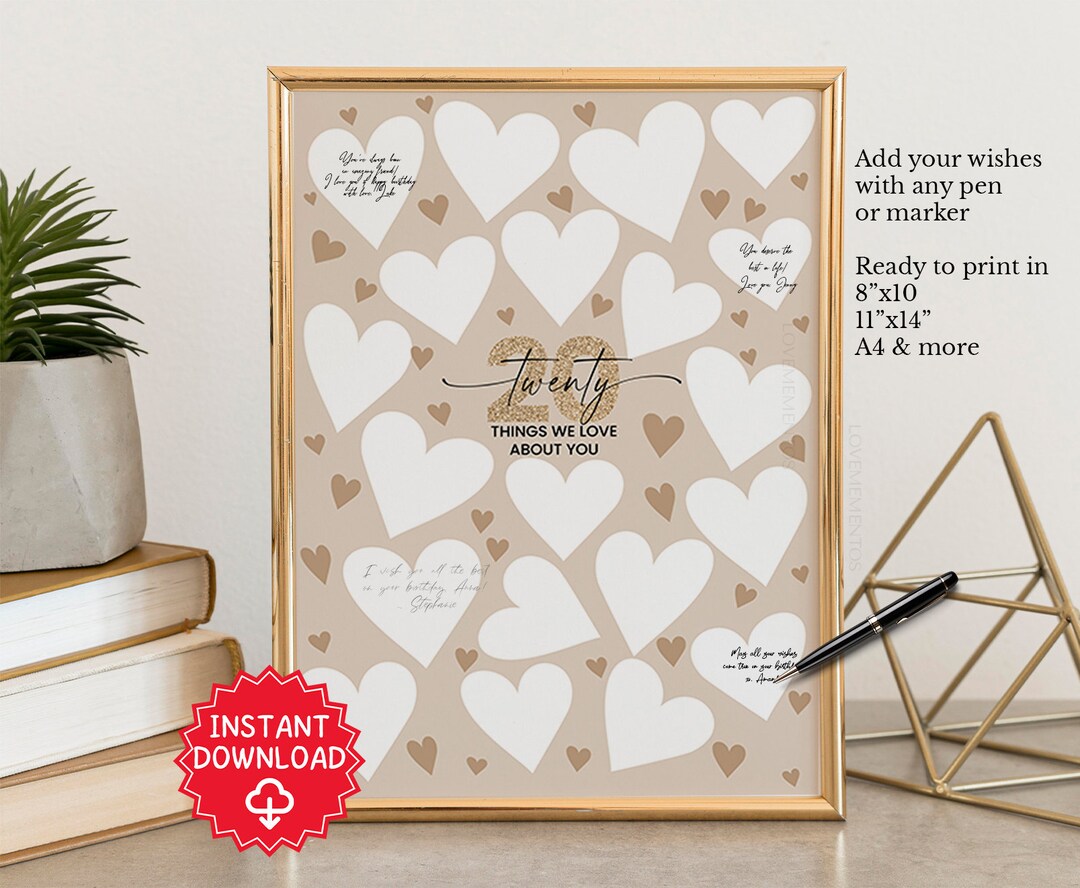 20 Reasons Why We Love You, 20th Birthday Gift, 20th Birthday Party ...