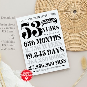 53rd Birthday Printable Card, 53rd Birthday Gift Men Women, Funny 53rd ...