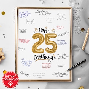 Printable 25th Birthday Decorations, 25th Birthday Guest Book, 25th ...