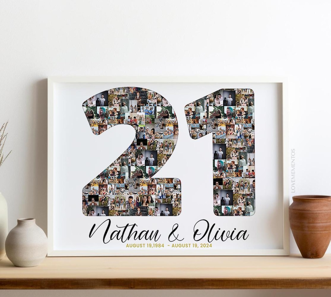21st Wedding Anniversary Photo Collage Gift for Him Her, 21 Years ...
