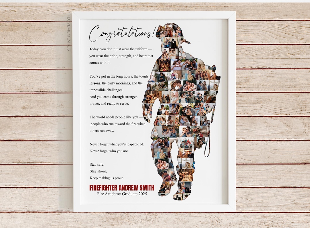 New Firefighter Gift Photo Collage, Fire Academy Graduate Gift for Son ...