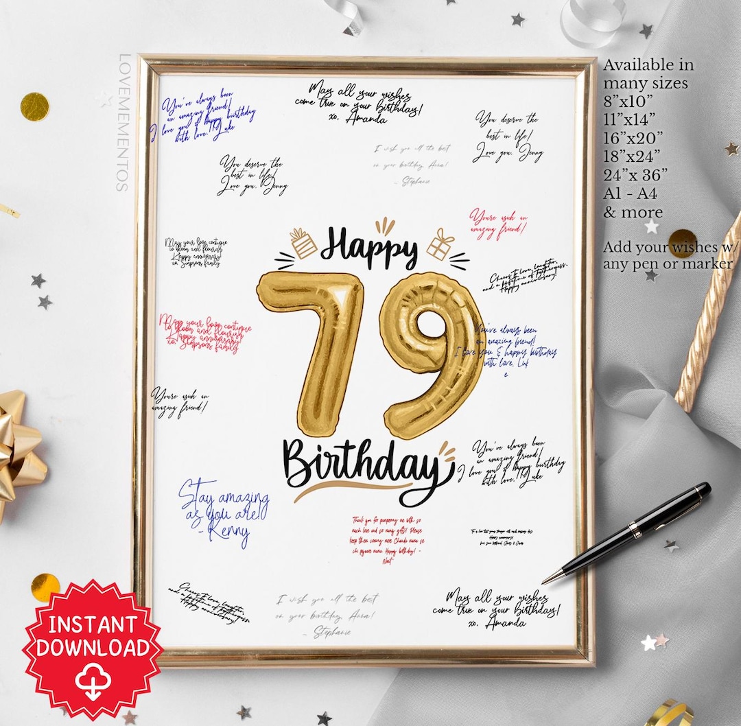 Printable 79th Birthday Decorations, 79th Birthday Guest Book, 79th ...