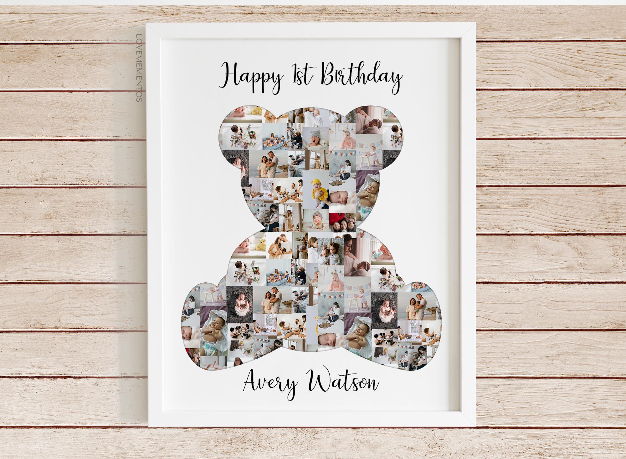 Little Bear First Birthday Welcome Sign, Teddy Bear Photo Collage ...