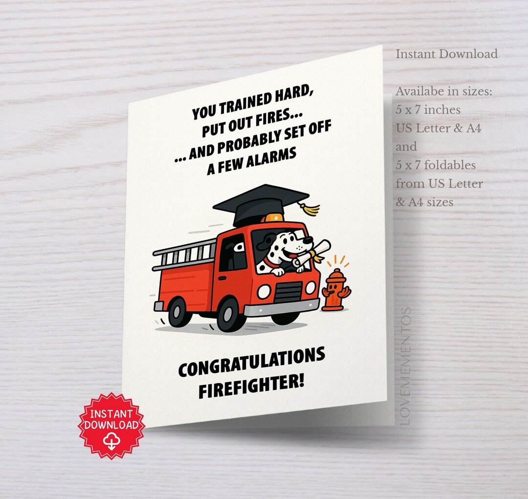 Funny Firefighter Card, New Fireman Greeting Card, Firefighter ...