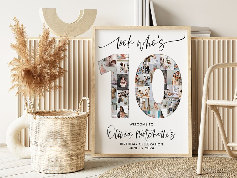 10th Birthday Party Photo Poster Collage, 10th Birthday Decoration ...