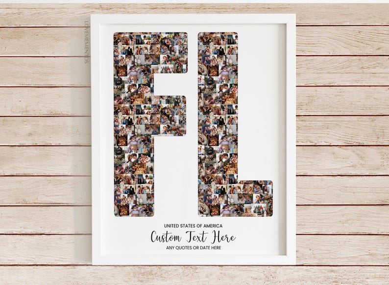 Custom Florida State Wall Art Photo Collage, Florida Map Poster ...