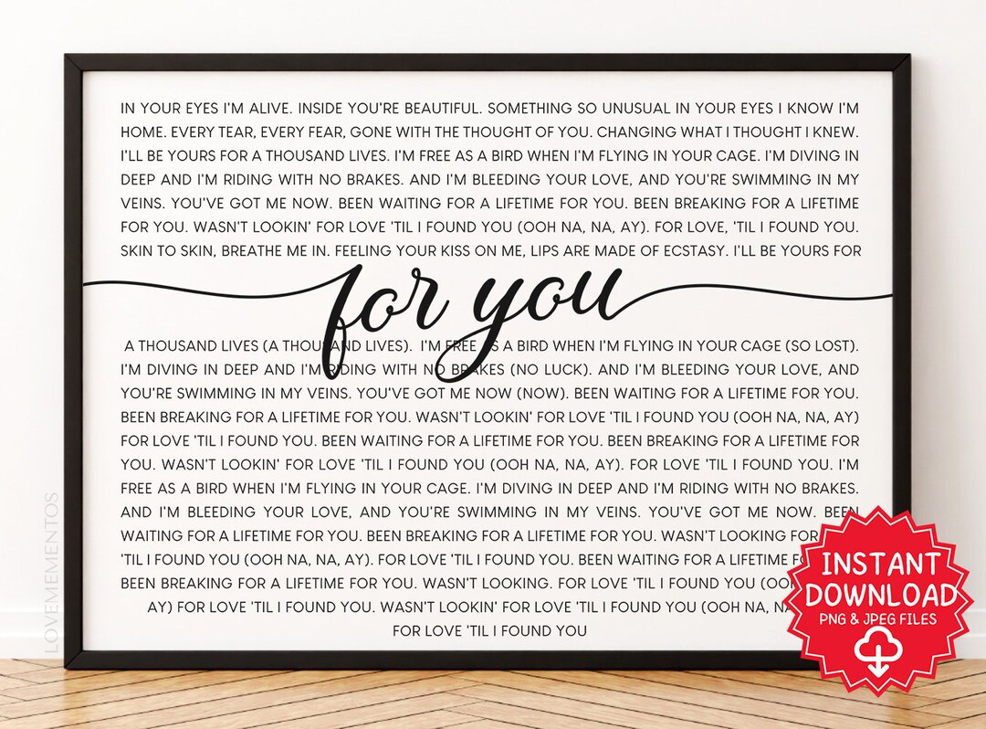 For You Liam Payne & Rita Ora Song Lyrics Printable Wall Art, Gift for ...