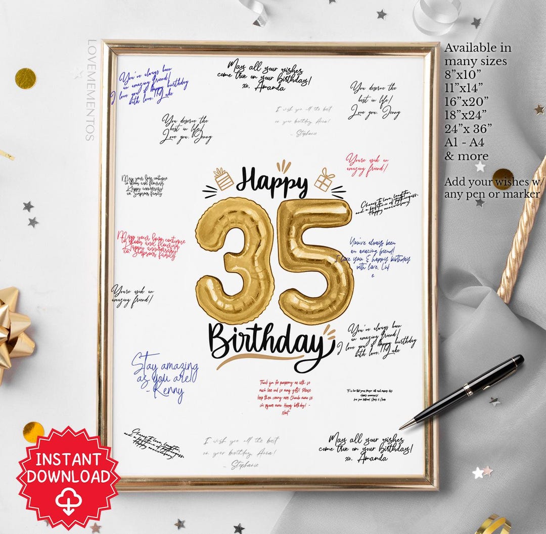 Printable 35th Birthday Decorations, 35th Birthday Guest Book, 35th ...