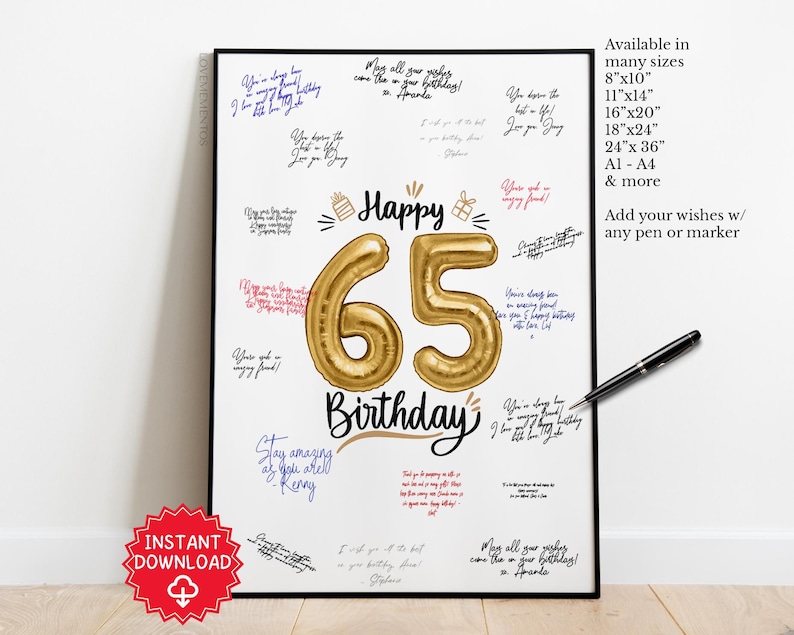 Printable 65th Birthday Decorations, 65th Birthday Guest Book, 65th ...