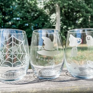 Ghost Etched Wine Glass Spooky Halloween Fall Etched Glassware - Etsy
