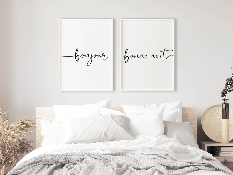 Bonjour Bonne Nuit, Bedroom Prints, Bedroom Wall Art Printable, Couple ...