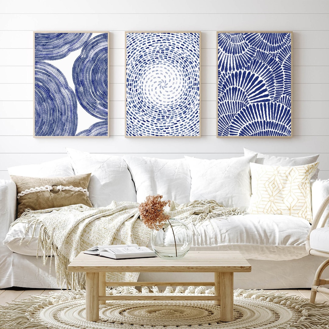 Blue Wall Art Set of 3 Digital Print, Bedroom Wall Art Above Bed Decor ...