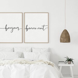 Bonjour Bonne Nuit, Bedroom Prints, Bedroom Wall Art Printable, Couple ...
