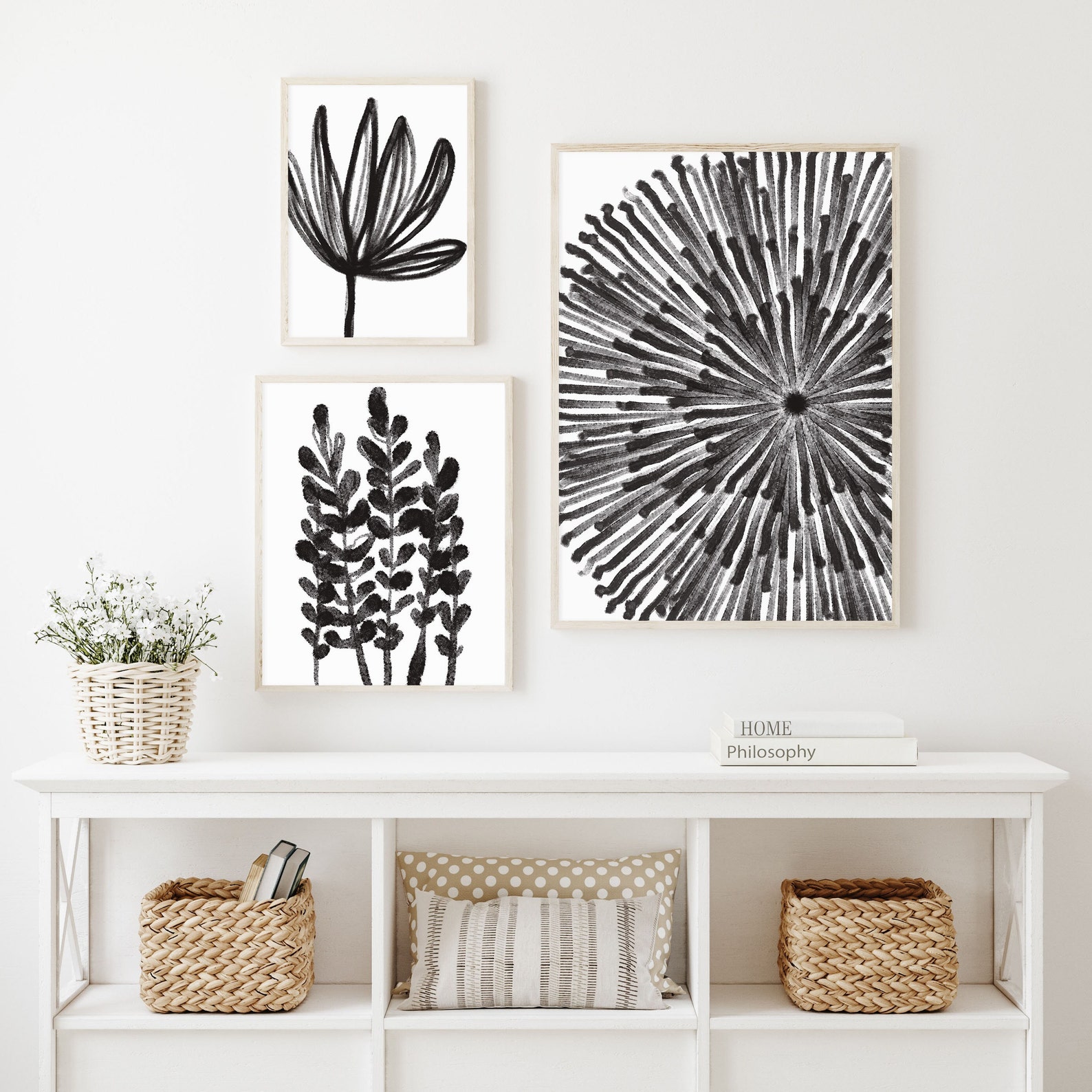 Black and White Abstract Art Prints Set of 3 Black Botanical - Etsy