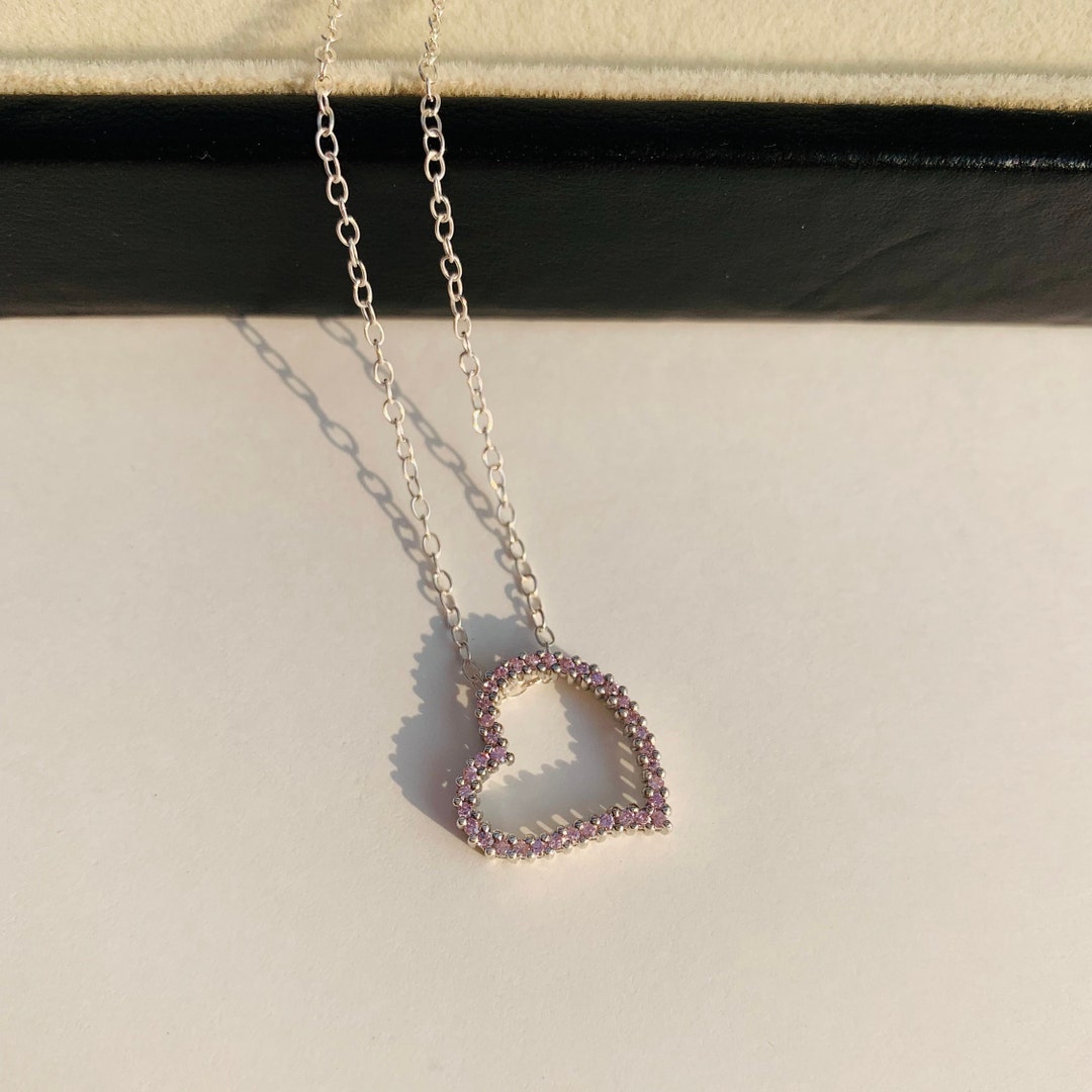 Cupid Necklace, Pink Falling Heart Necklace in 925 Pure Sterling Silver ...