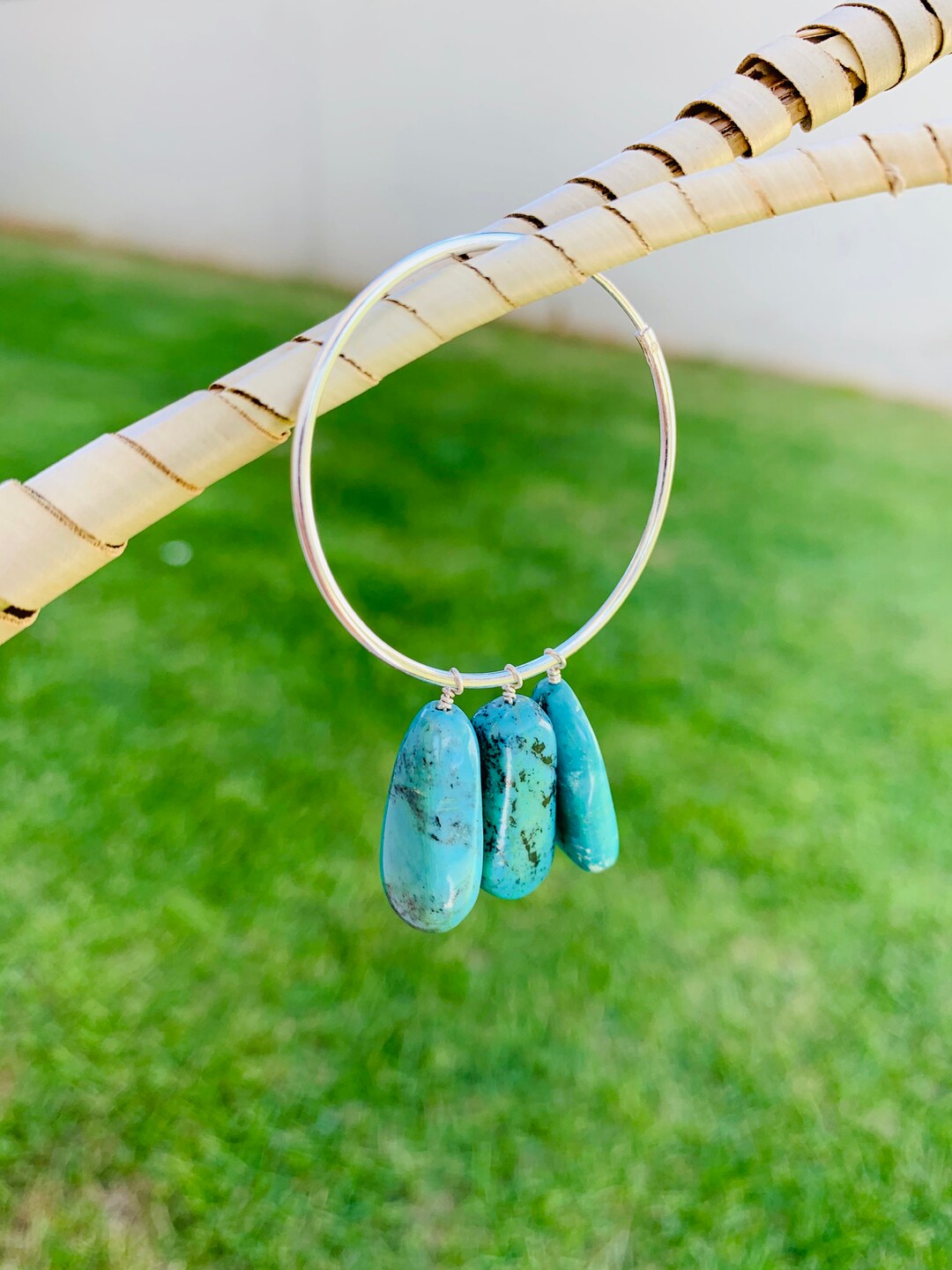 Sterling Silver Turquoise Nugget Hoop Earrings, Handmade Dangle ...