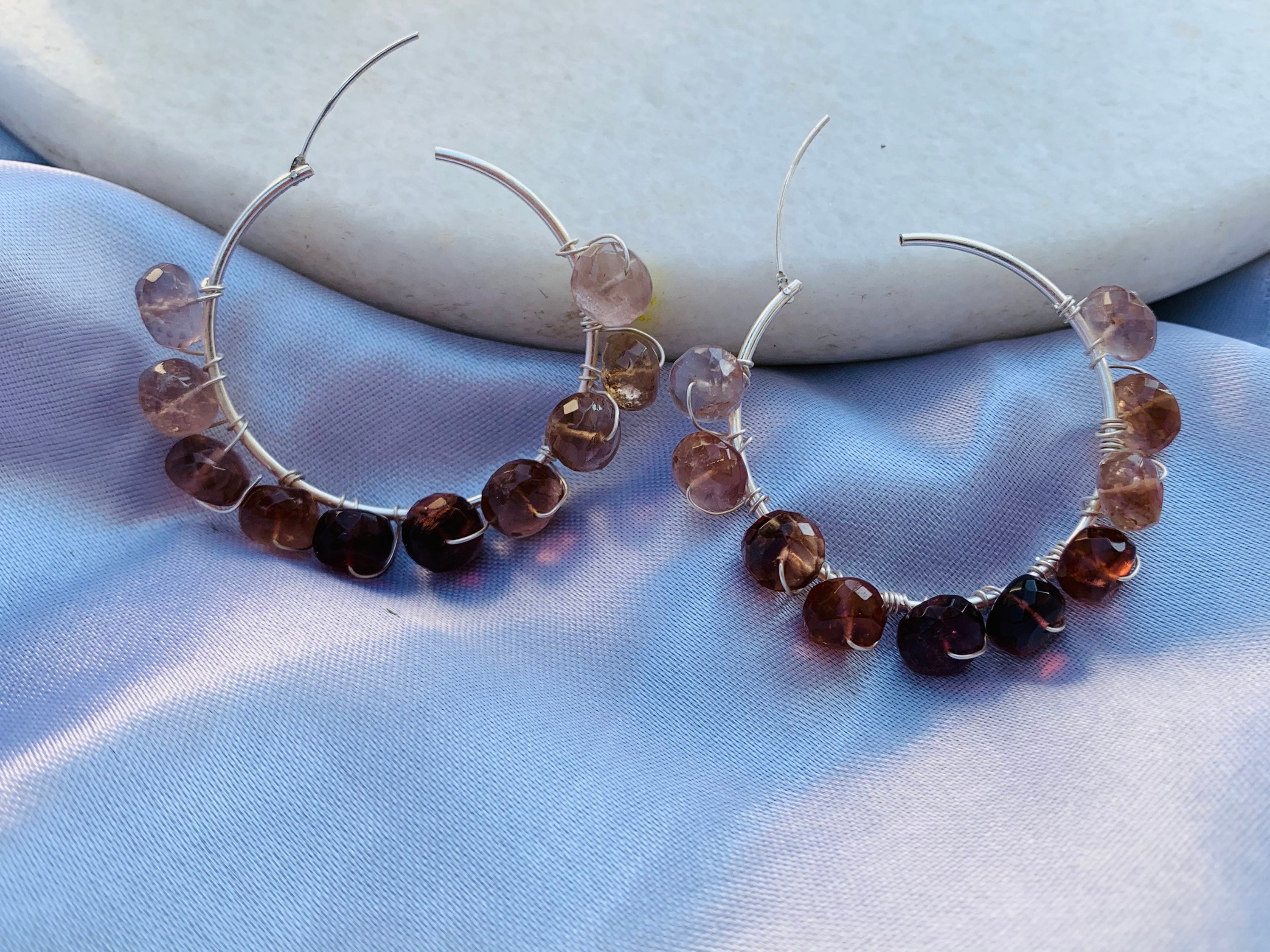 Gemstone Hoop Earrings Ombre Earrings Silver Hoops Gift for - Etsy