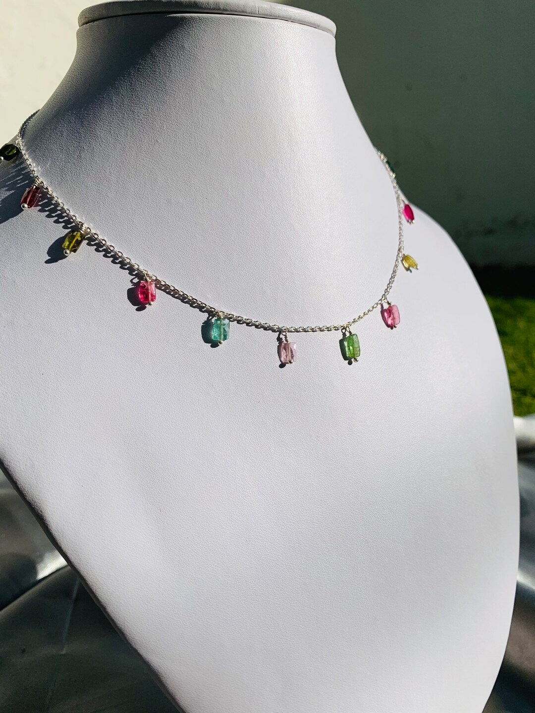 Collar de Turmalina Charm de Plata, Collar De Piedras Preciosas, Collar ...