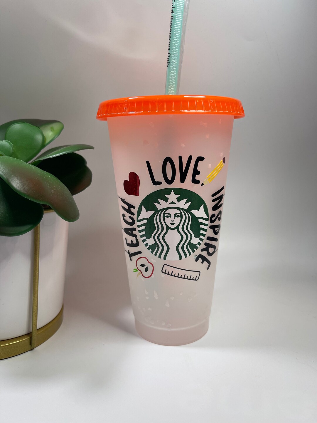Teacher Appreciation , Holographic, 24 OZ Starbucks Cup, Personalized ...