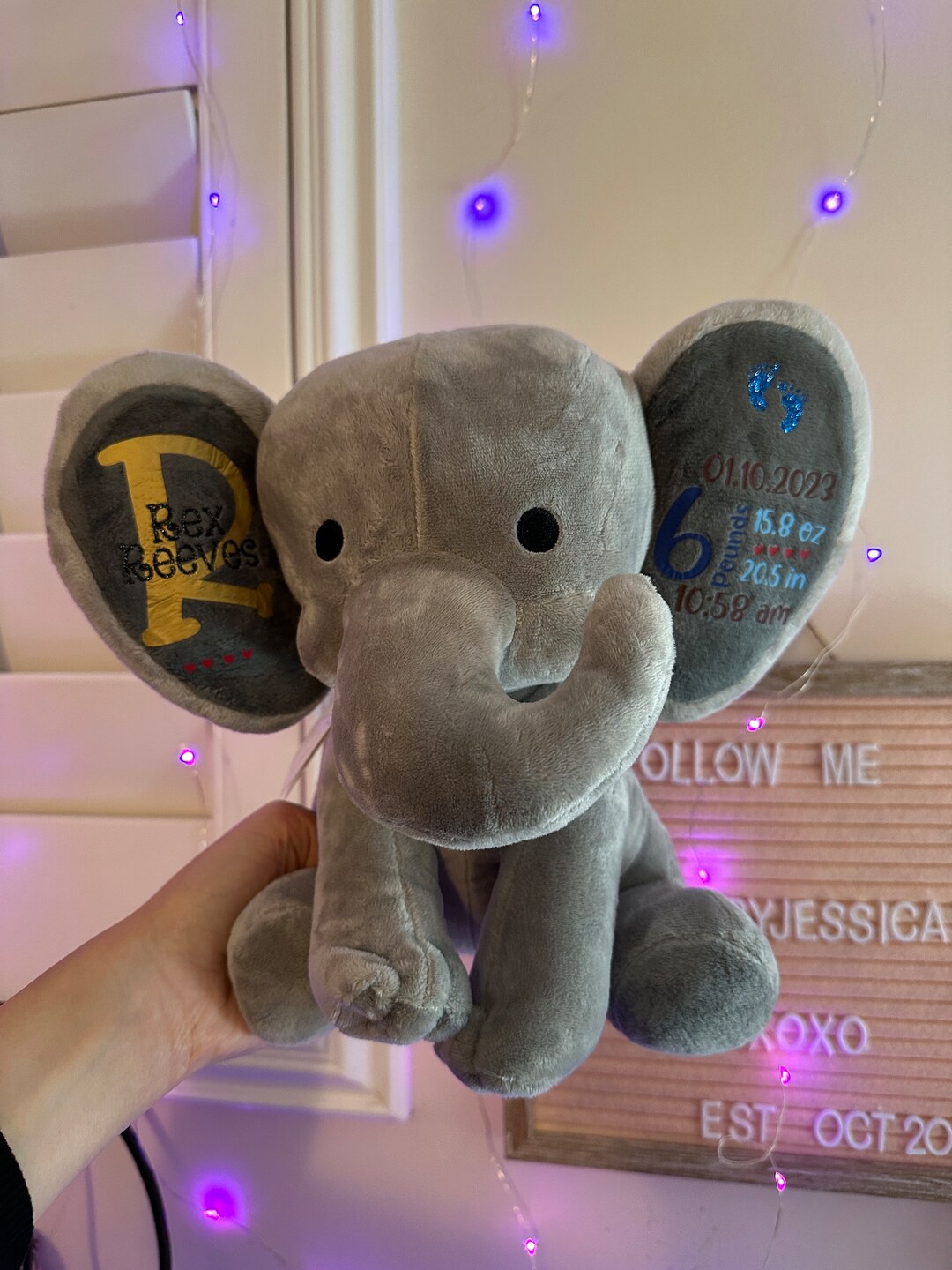 Customized Gray and Pink Elephant Gift for New Born, Stuffed Animals ...