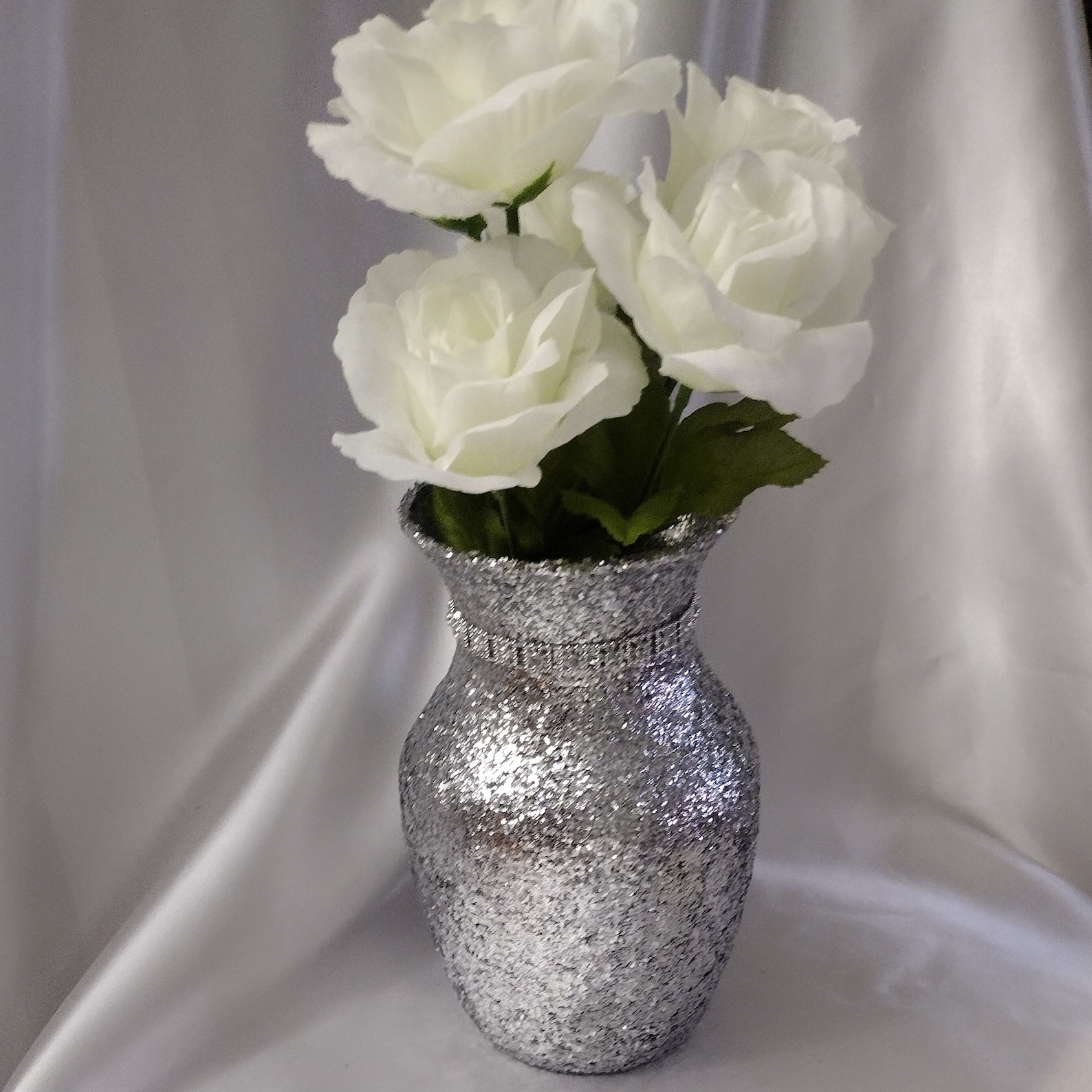 Silver Glitter Vase 8", Special Occasions, Home Decor, Centerpiece ...