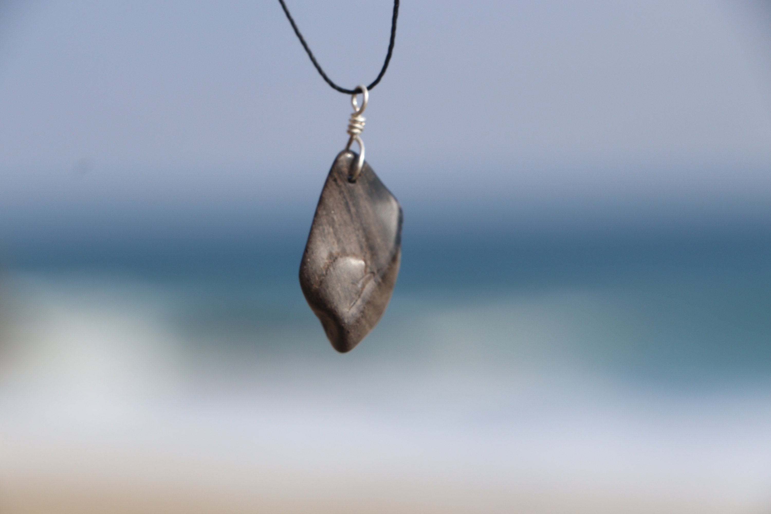 Curved and Striated Brown Beach Pebble Pendant, Unique Brown&black ...