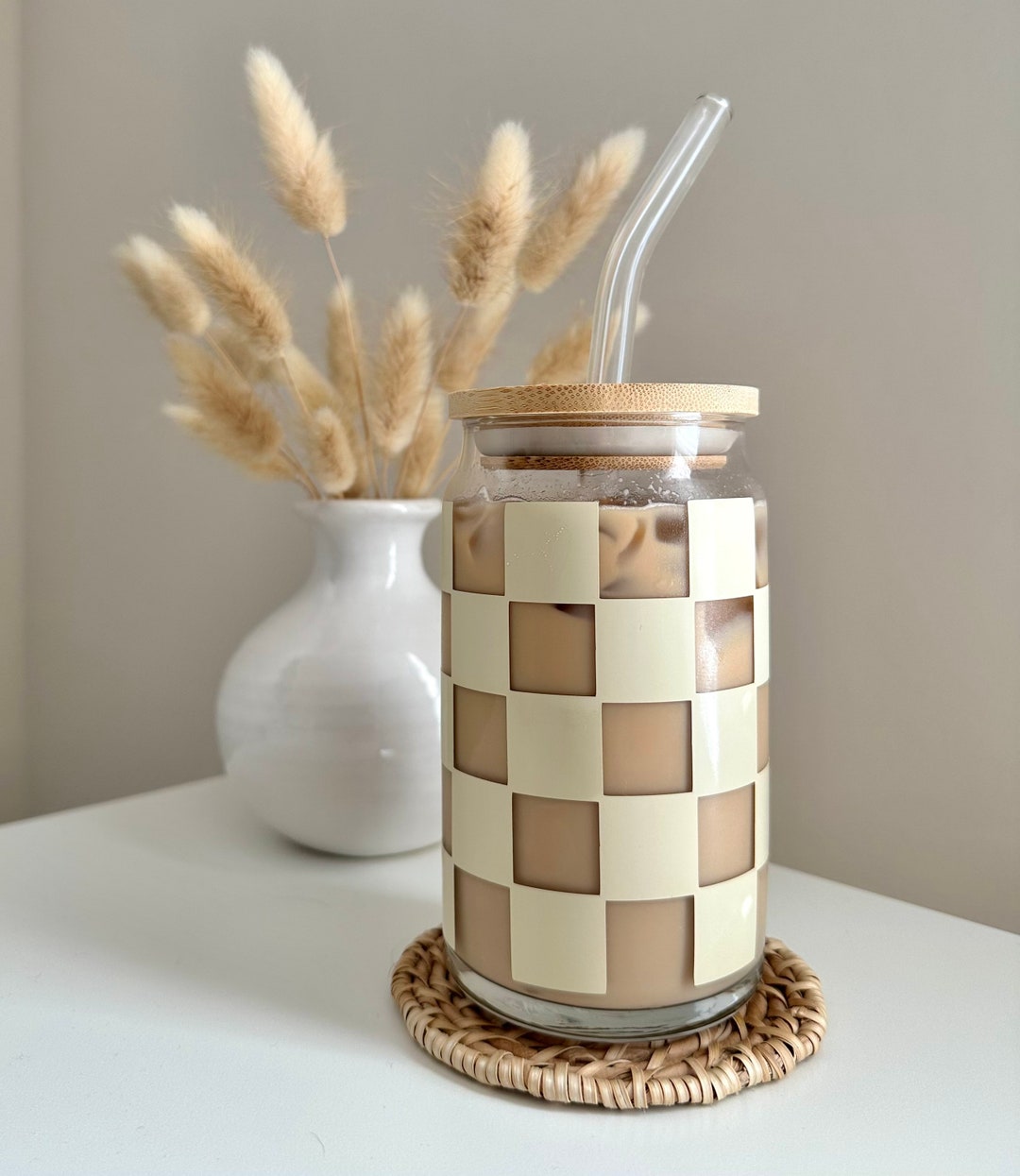 Checkered Beer Can Glass | Neutral Beer Can Glass - Etsy