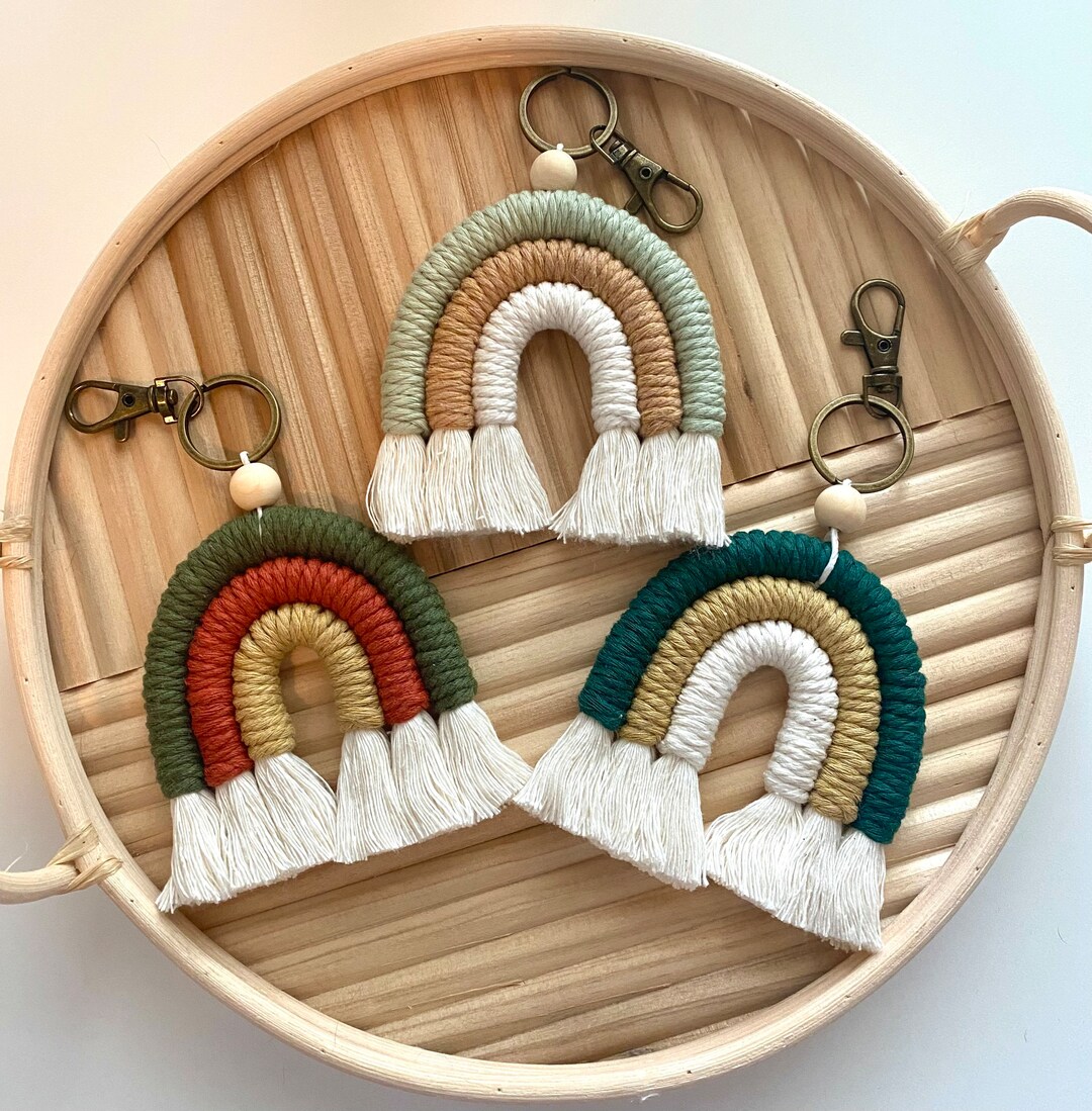 Rainbow Macrame Keychain | Handmade Macrame Keychain | Boho Gift Ideas ...