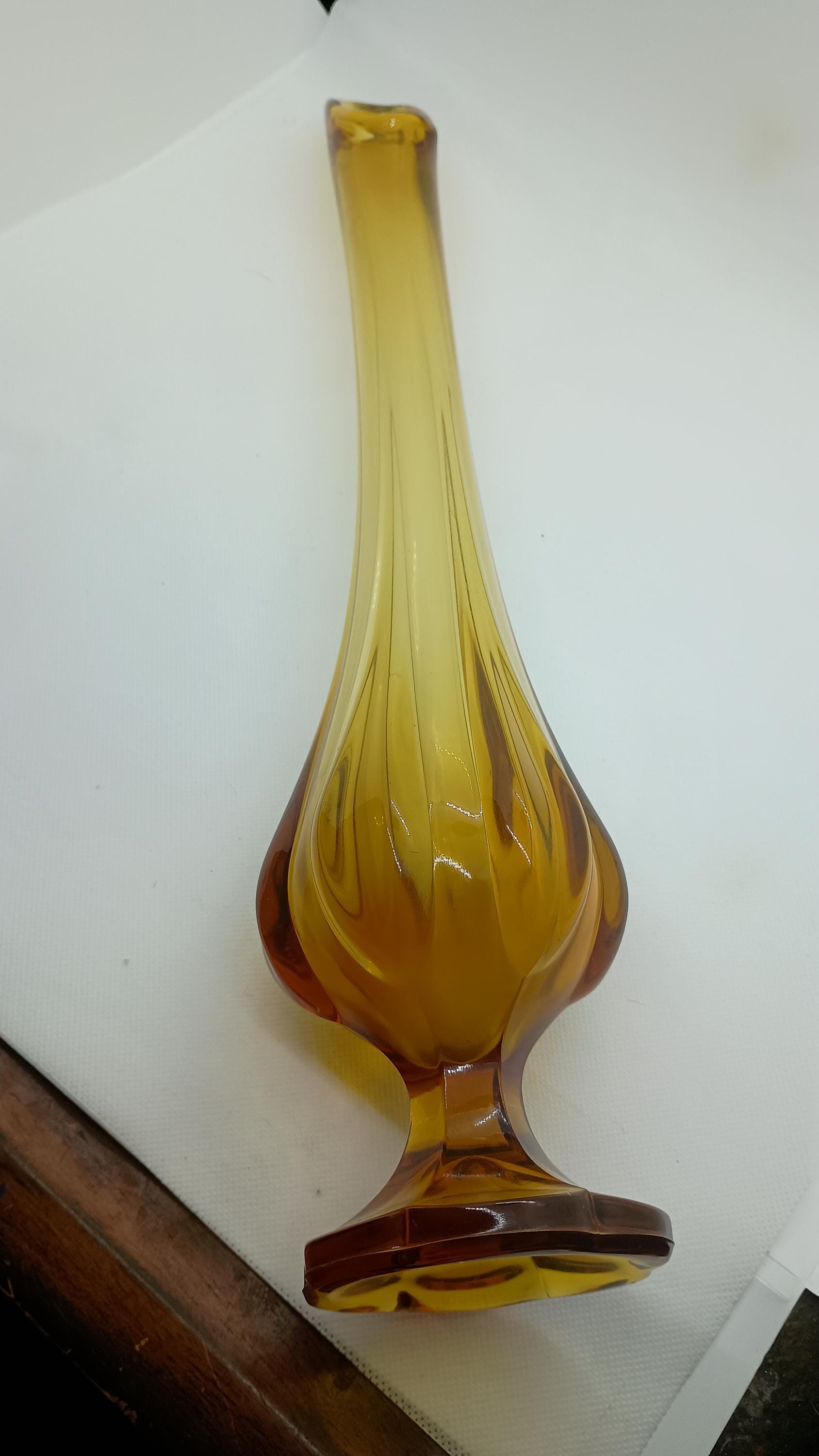 Vintage MCM Viking Swing Glass Amber Six Petal Footed Vase - Etsy