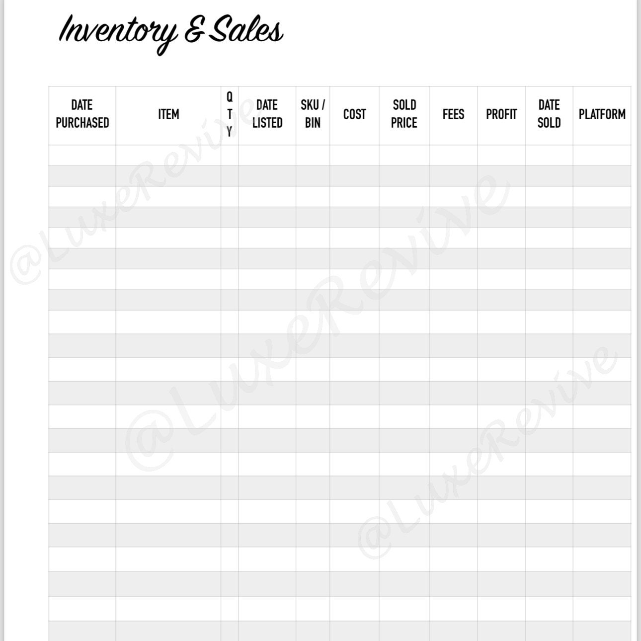 Reseller Inventory and Sales Log All-in-one Printable Fillable PDF ...