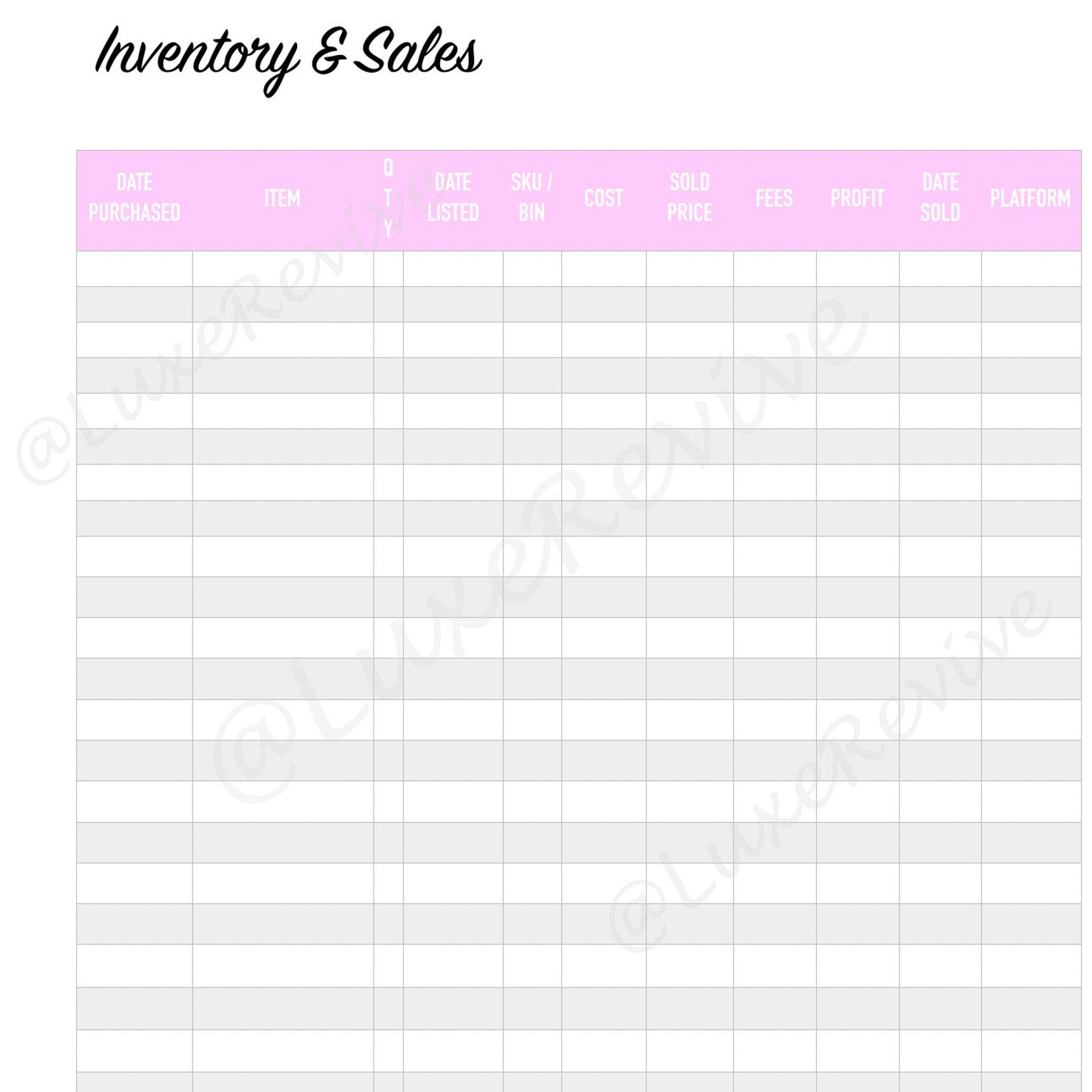 Reseller Inventory and Sales Log All-in-one Printable Fillable PDF ...
