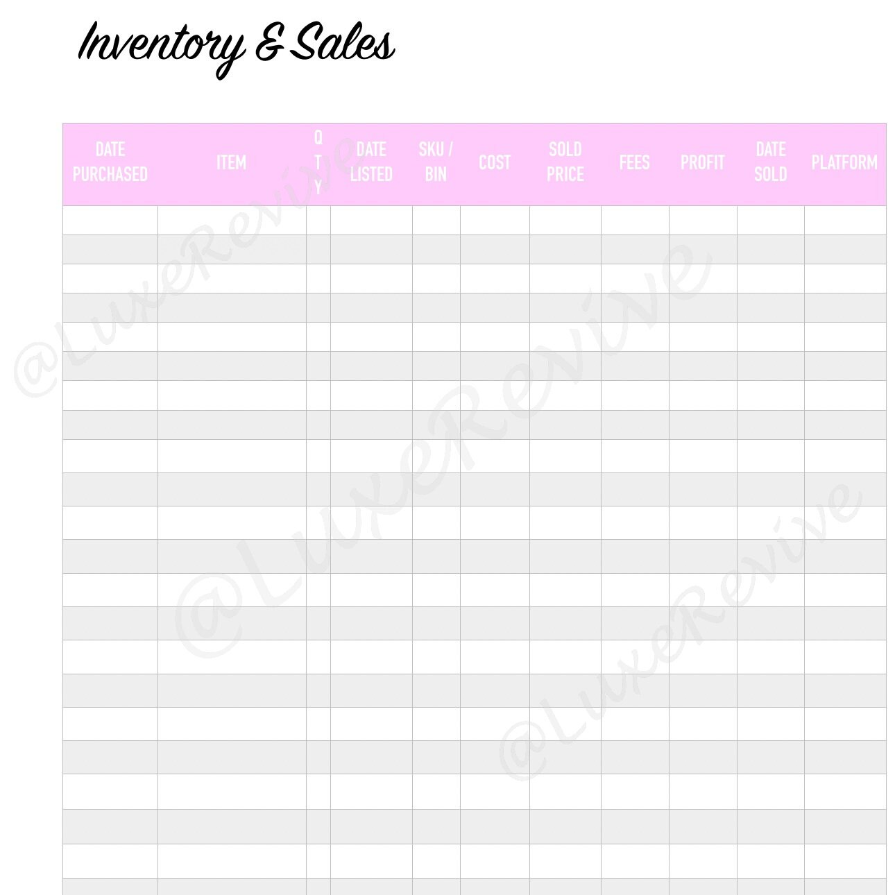 Reseller Inventory and Sales Log All-in-one Printable Fillable PDF ...