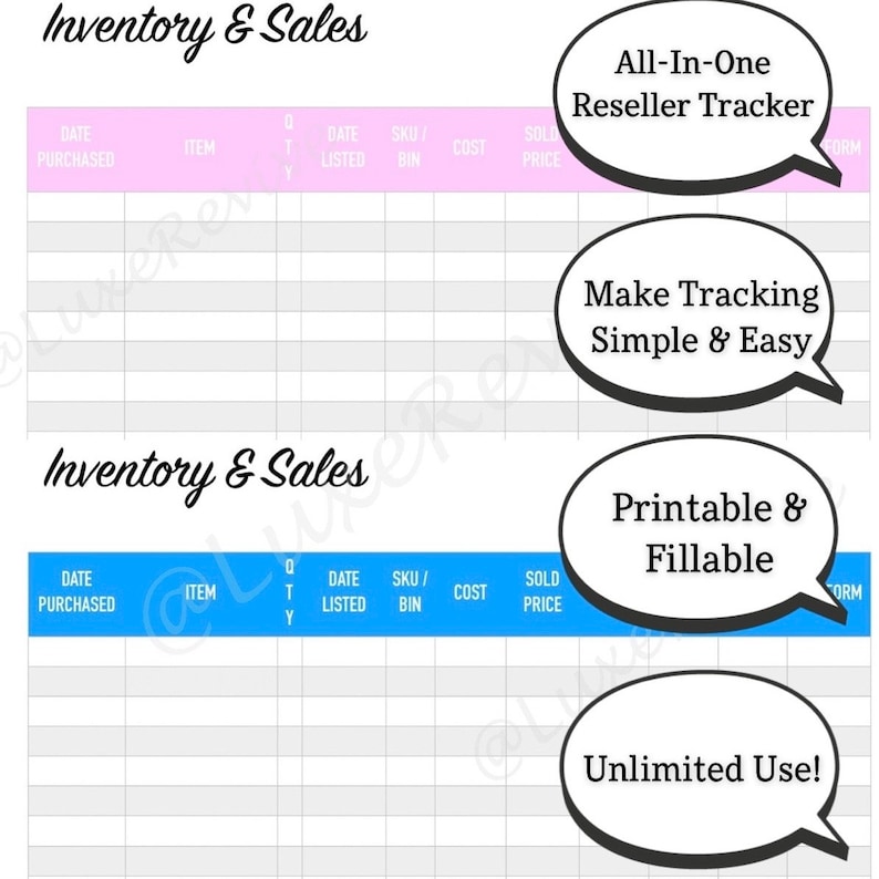 Reseller Inventory and Sales Log All-in-one Printable Fillable PDF ...