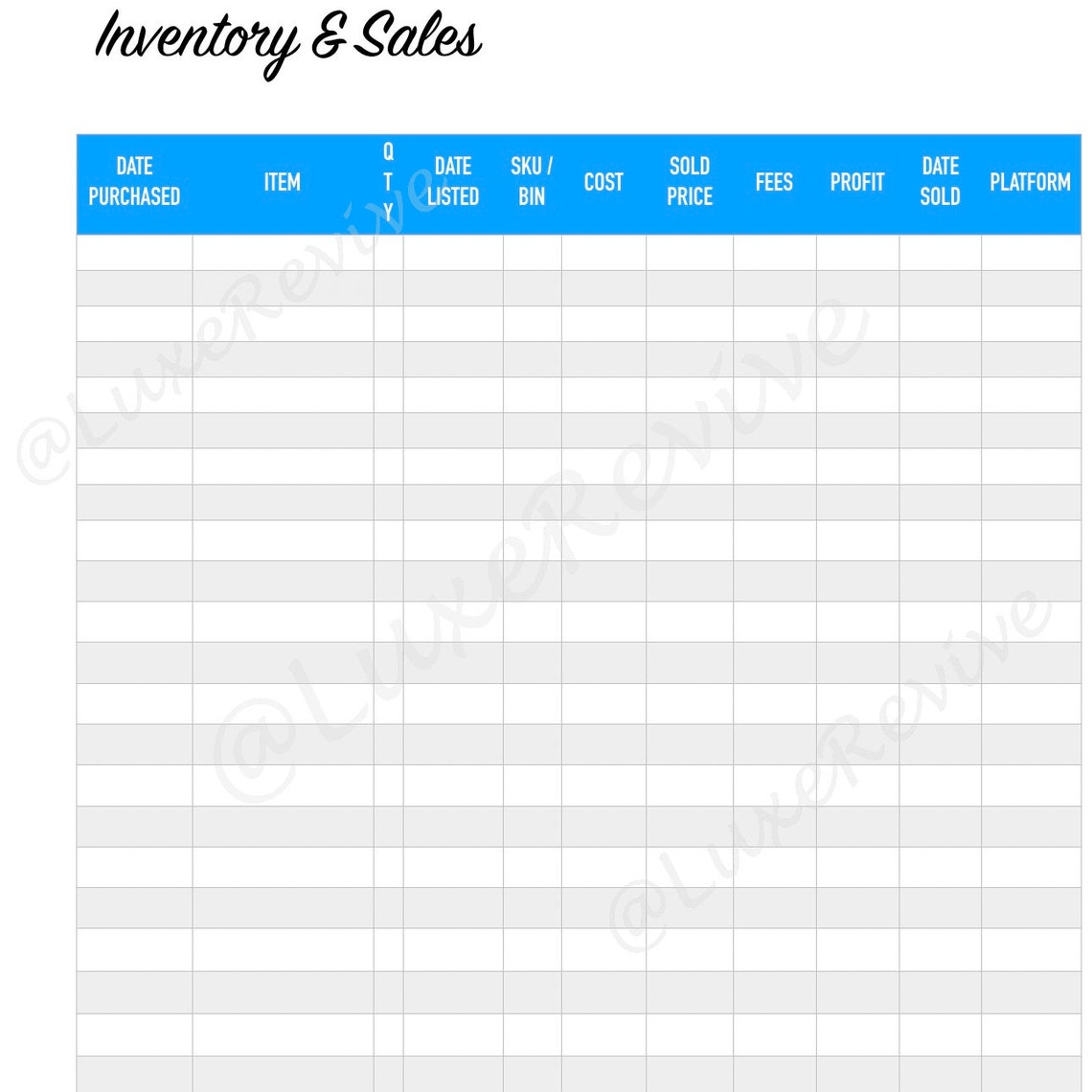 Reseller Inventory and Sales Log All-in-one Printable Fillable PDF ...