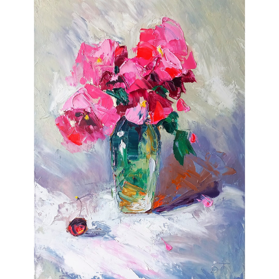 Rose Painting Flower Original Art Floral Canvas Wall Art Impasto ...