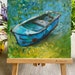 Row Boat Painting Original Art Lakeside Oil Painting Blue Fishing Boat ...