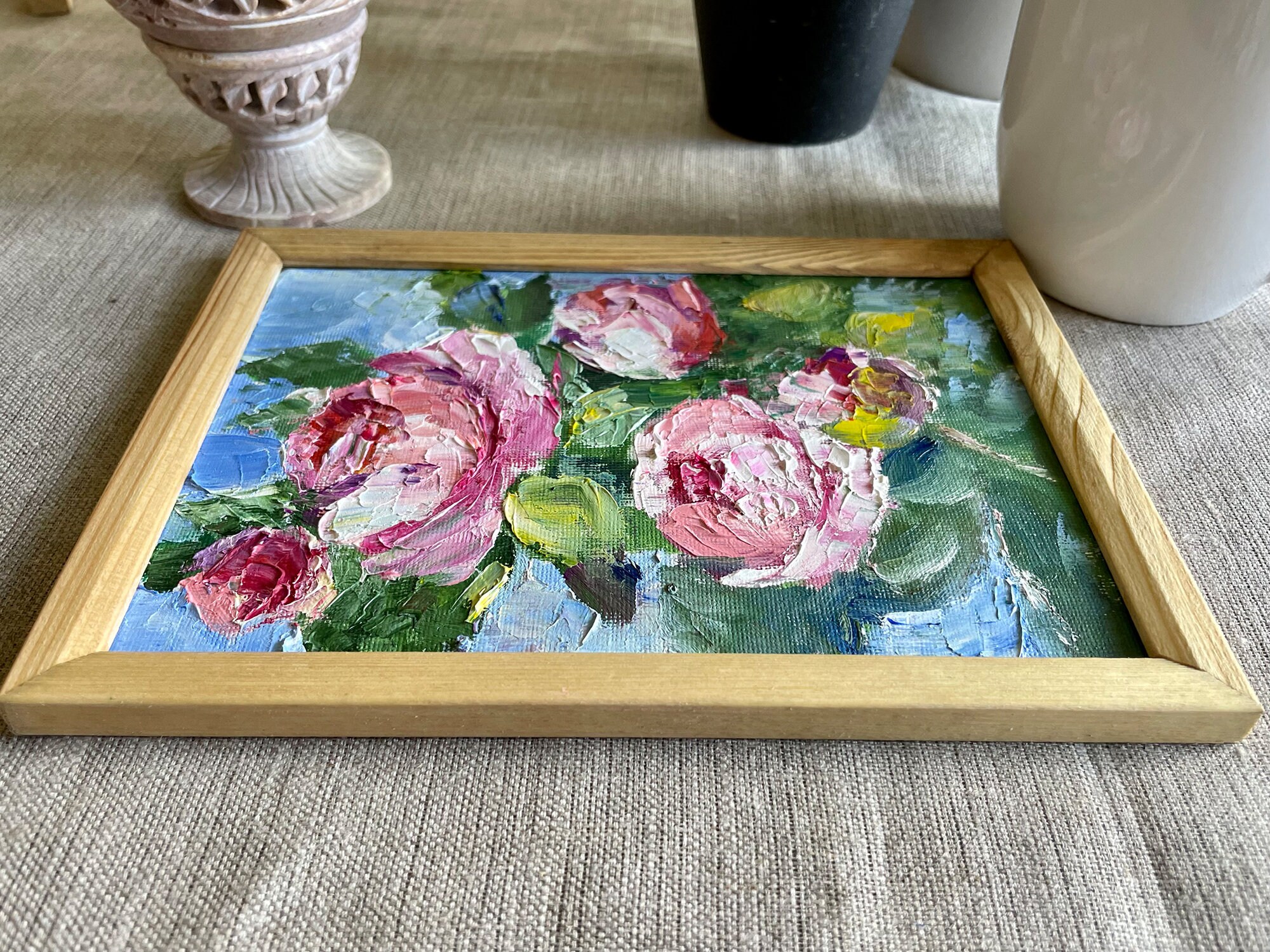 Rose Painting Floral Original Art Framed Roses Oil on Canvas Impasto 5 ...