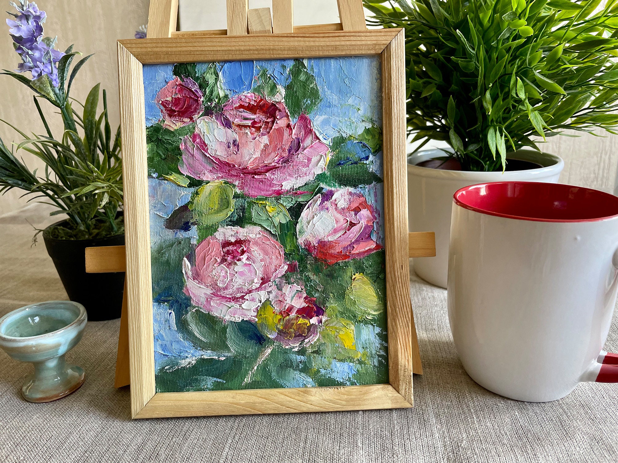 Rose Painting Floral Original Art Framed Roses Oil on Canvas Impasto 5 ...