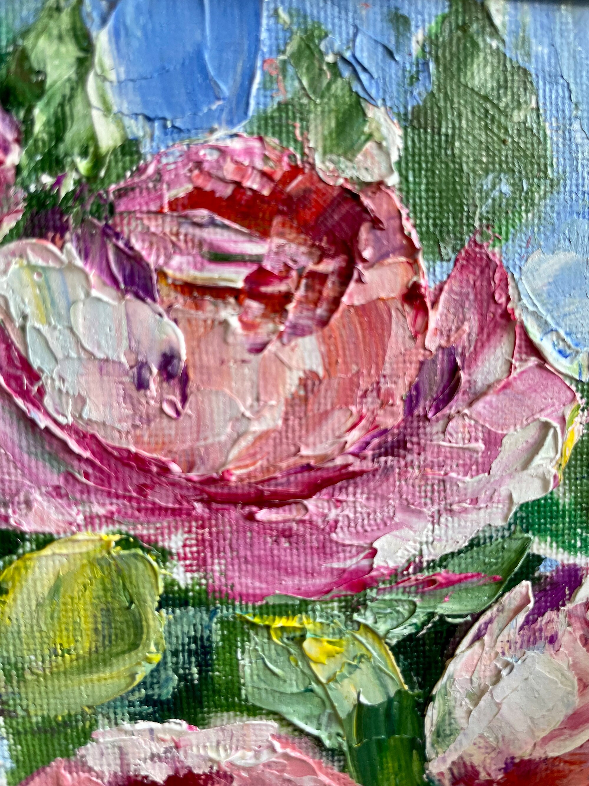 Rose Painting Floral Original Art Framed Roses Oil on Canvas Impasto 5 ...