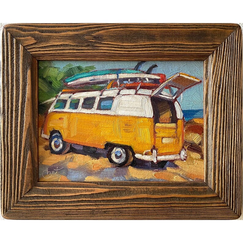 Surfing Bus Oil Painting Original Old Retro Car Artwork Van Life Wall ...