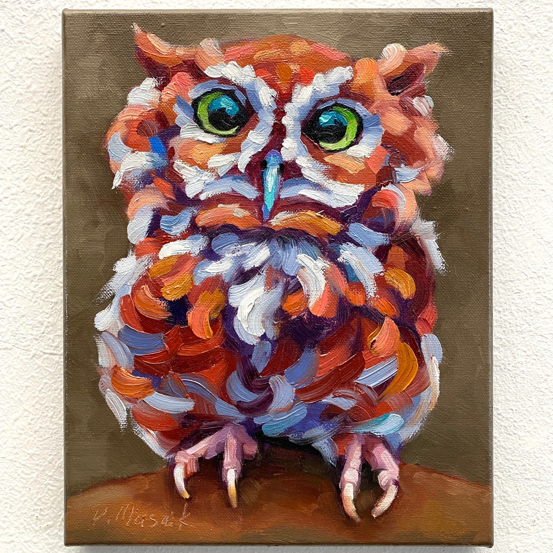 Little Owl Oil Painting Original Night Bird Artwork on Canvas 8x10 ...