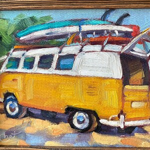 Surfing Bus Oil Painting Original Old Retro Car Artwork Van Life Wall ...