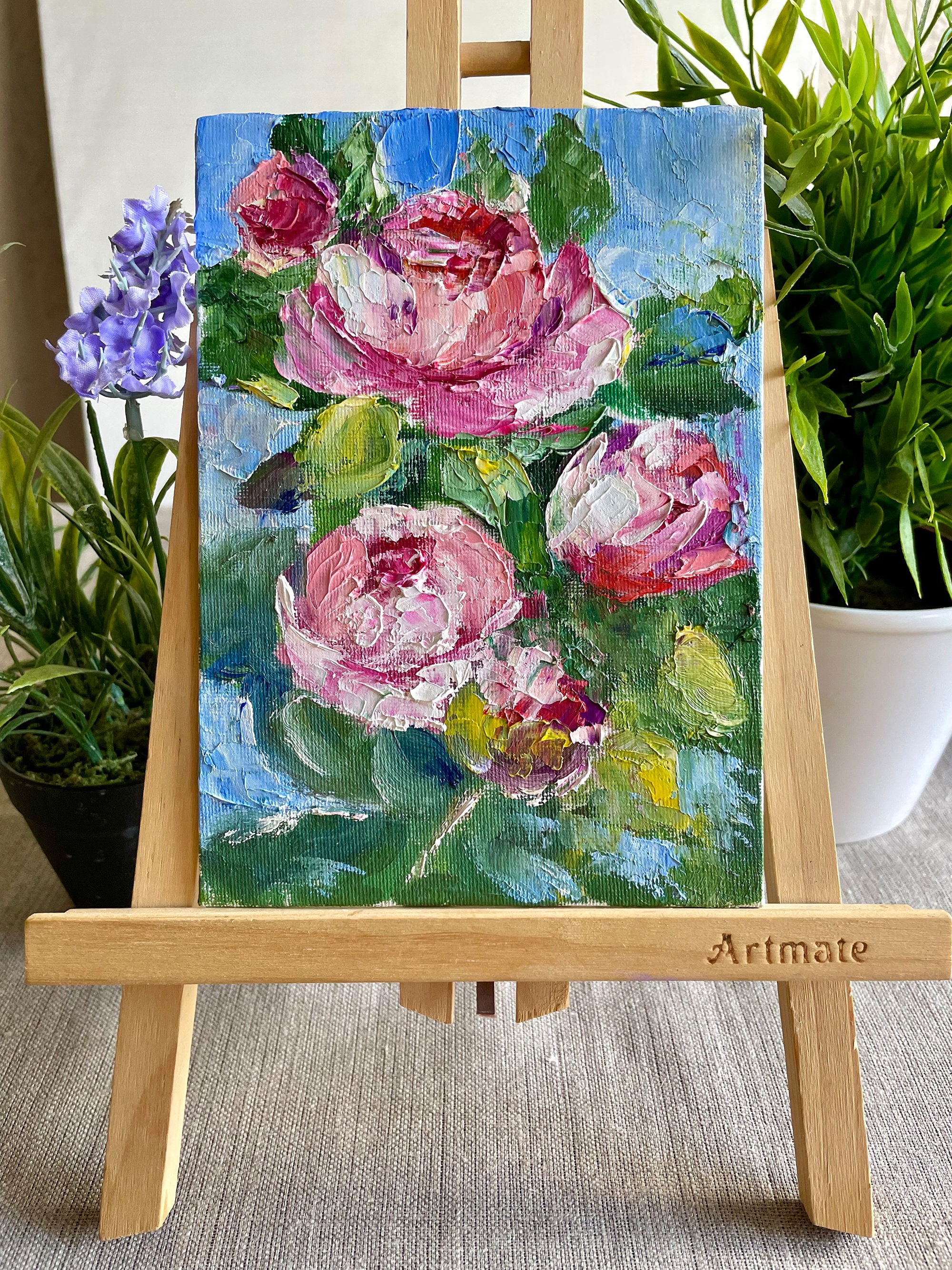 Rose Painting Floral Original Art Framed Roses Oil on Canvas Impasto 5 ...